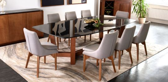 Comedor de Granito 240 x 120 cm Huxley y 8 Sillas Allegra Gris