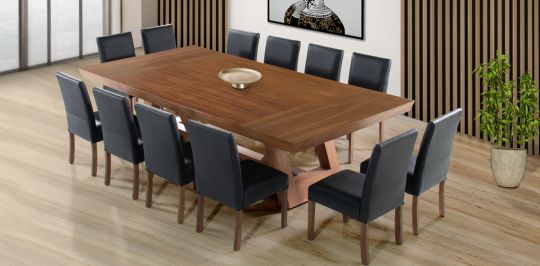 Comedor 300 x 150 cm Matera y 12 Sillas Piel Granada Negro